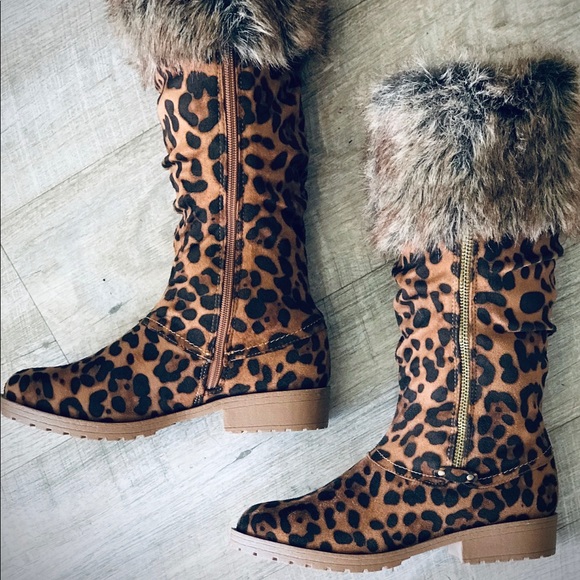 Mata | Shoes | Leopard Animal Print Zipper Faux Fur Fashion Boot | Poshmark